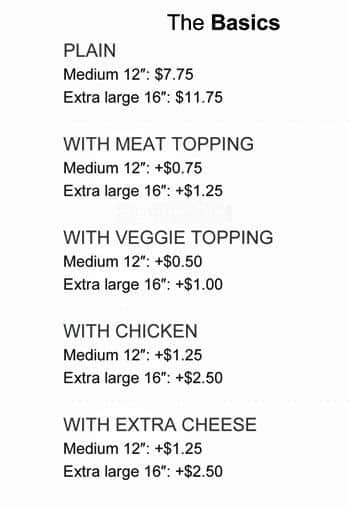 Menu at Pat's Pizza & Catering pizzeria, Boston
