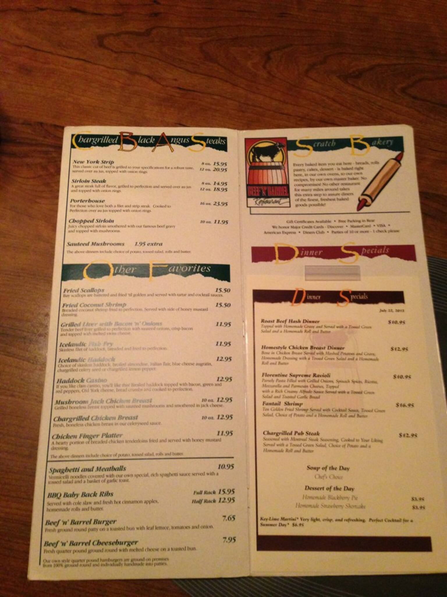 Menu at Beef-N-Barrel, Olean
