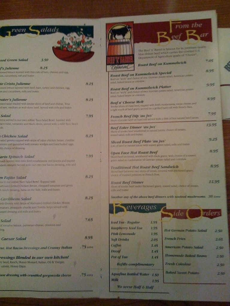 Menu at Beef-N-Barrel, Olean