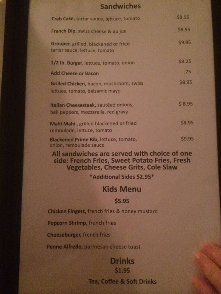 Menu at Hog Nose Snapper restaurant, Panama City Beach, Thomas Dr