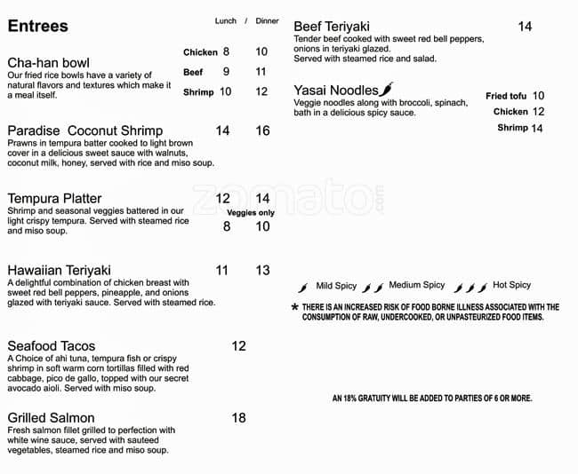 Menu at Oceano Sushi restaurant, Bothell, Bothell Everett Hwy #103