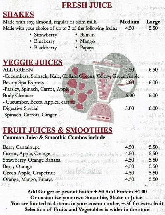 Menu at Noho Juice Bar, New York City