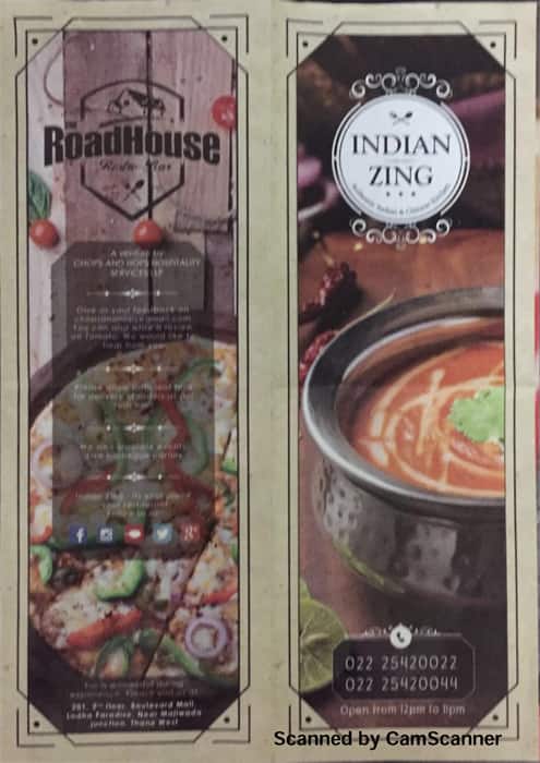 Menu of Indian Zing, Majiwada, Thane West, Thane