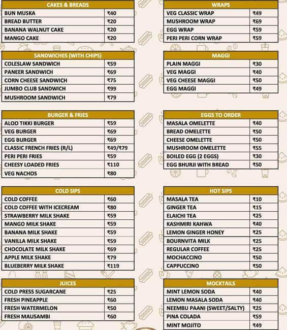 Menu of Sip N Snack Cafe, Bellandur, Bangalore