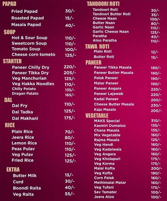Menu of Mak's College Canteen Cafe & Restro, Infocity, Gandhinagar