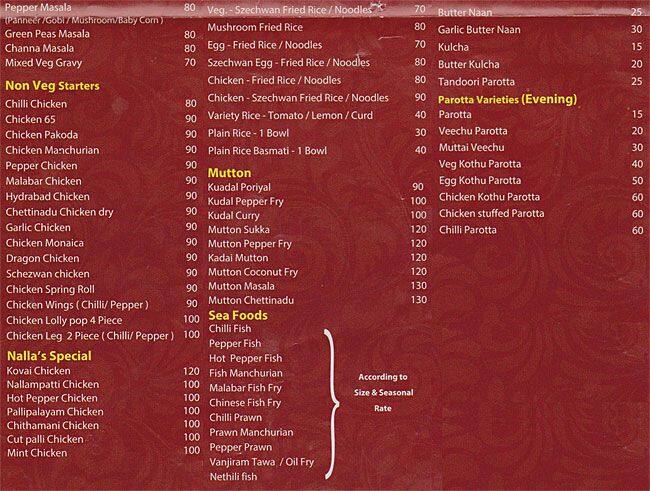 Menu at Sri Balaji Chettinad Mess, Coimbatore, bus stop