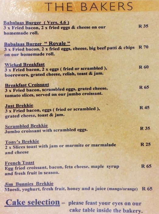 Menu at Wicked Treats Bakery, Riebeeck Kasteel