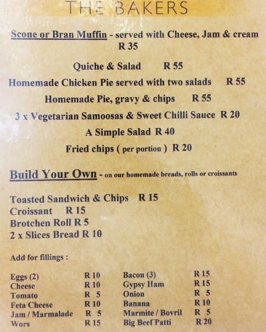 Menu at Wicked Treats Bakery, Riebeeck Kasteel