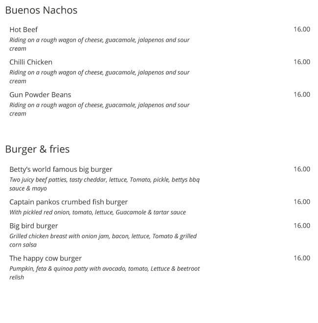 Menu at Astrolabe Brew Bar, New Zealand