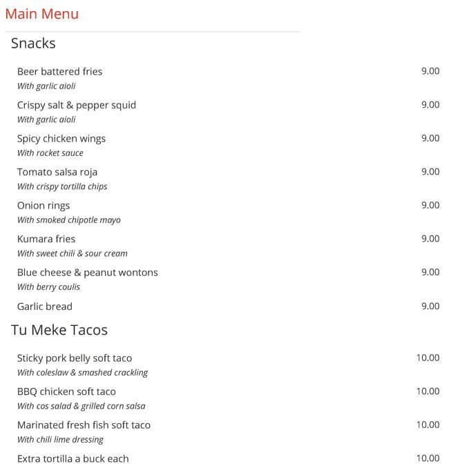Menu at Astrolabe Brew Bar, New Zealand