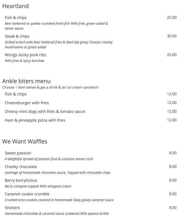 Menu at Astrolabe Brew Bar, New Zealand