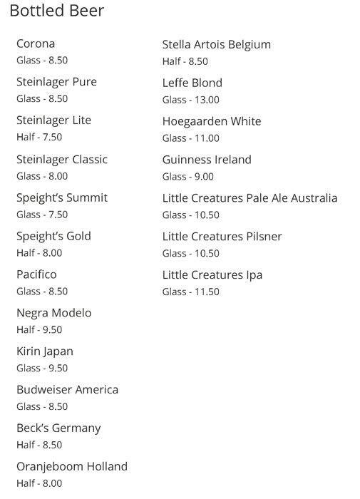 Menu at Astrolabe Brew Bar, New Zealand