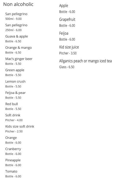 Menu at Astrolabe Brew Bar, New Zealand