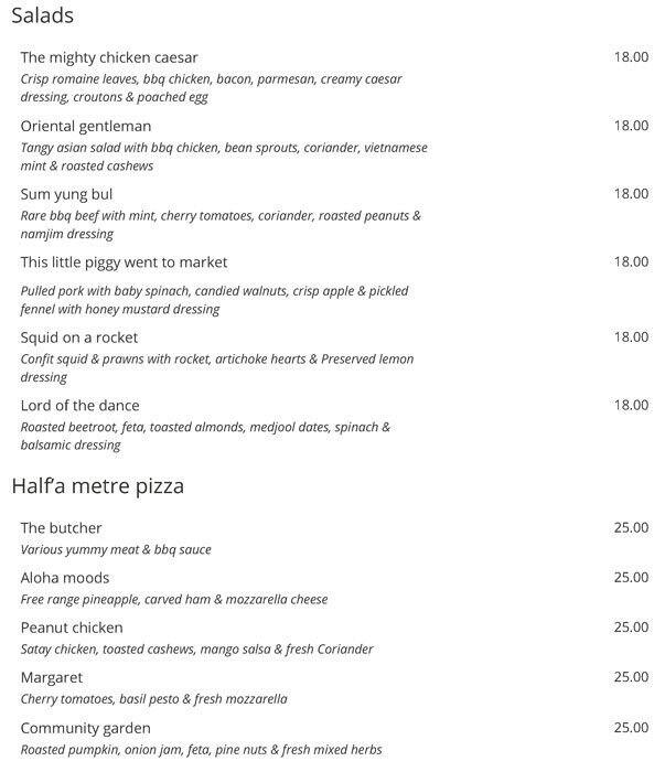 Menu at Astrolabe Brew Bar, New Zealand
