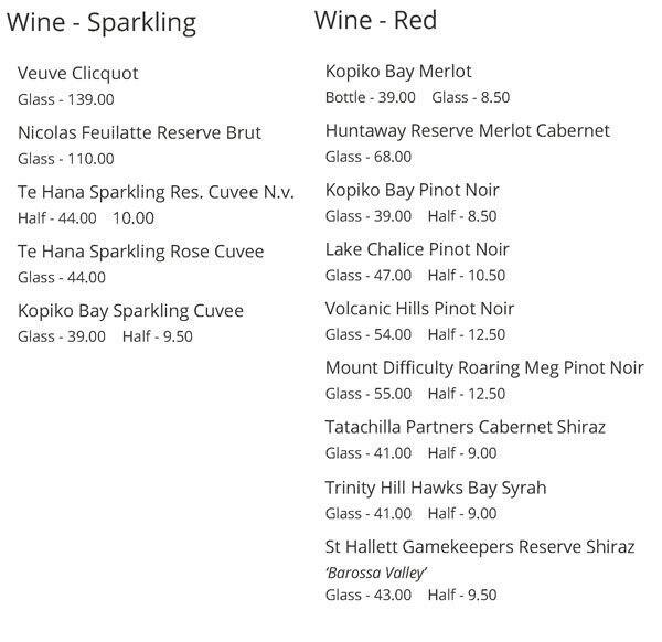 Menu at Astrolabe Brew Bar, New Zealand