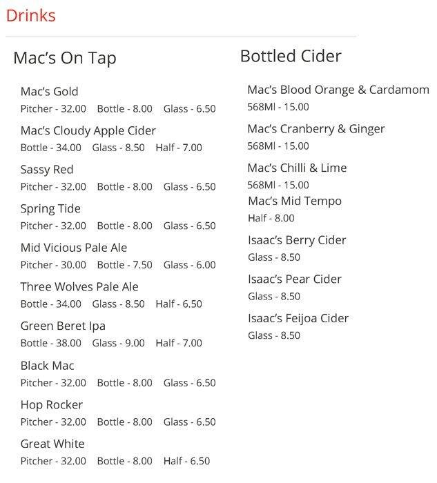 Menu at Astrolabe Brew Bar, New Zealand