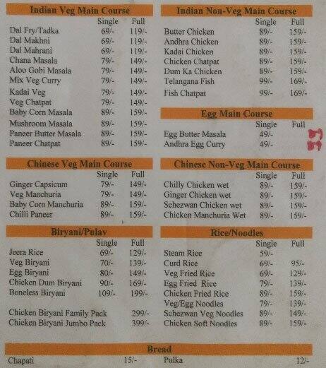 Menu at Delicious Corner, Hyderabad
