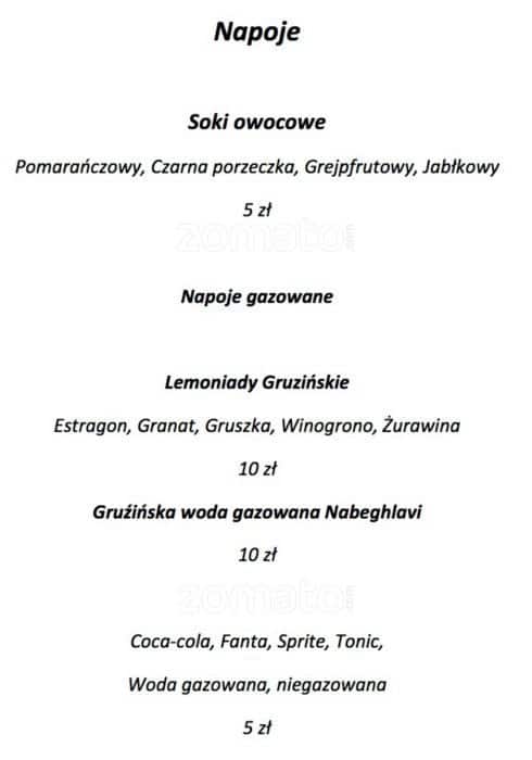 Menu at Różana 14 restaurant, Warsaw