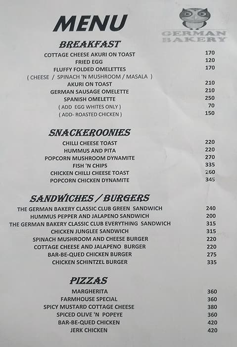 Menu at German Bakery, Pune, 292
