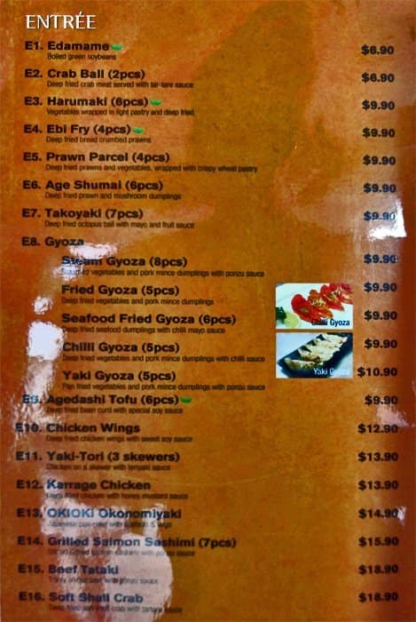 Menu at Oki Oki restaurant, Hornsby