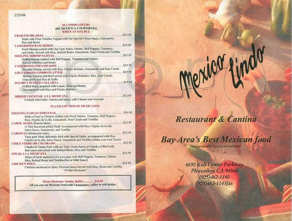 Menu at Mexico Lindo Cantina and Restaurant, Pleasanton