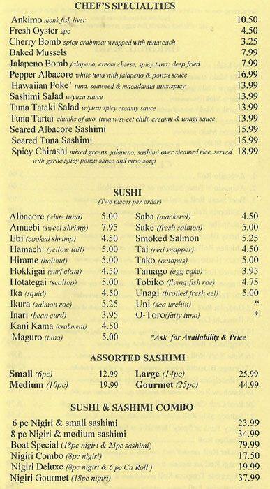 Menu at Senro Sushi restaurant, San Ramon