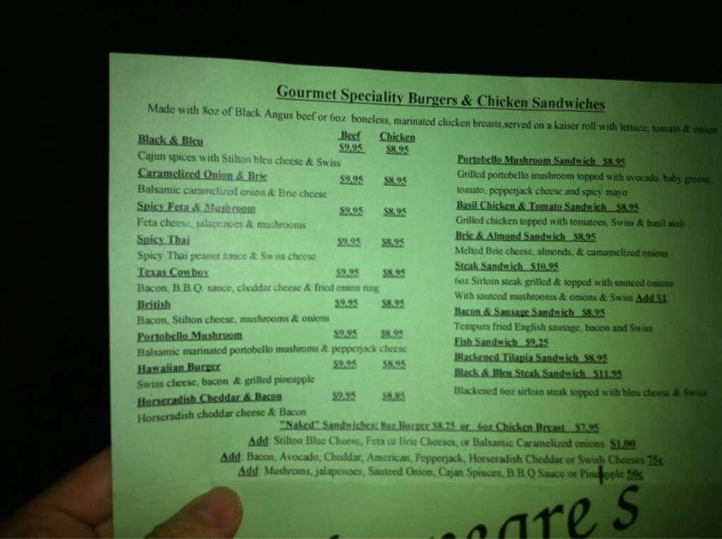 Menu at Shakespeare's English Pub, Sarasota