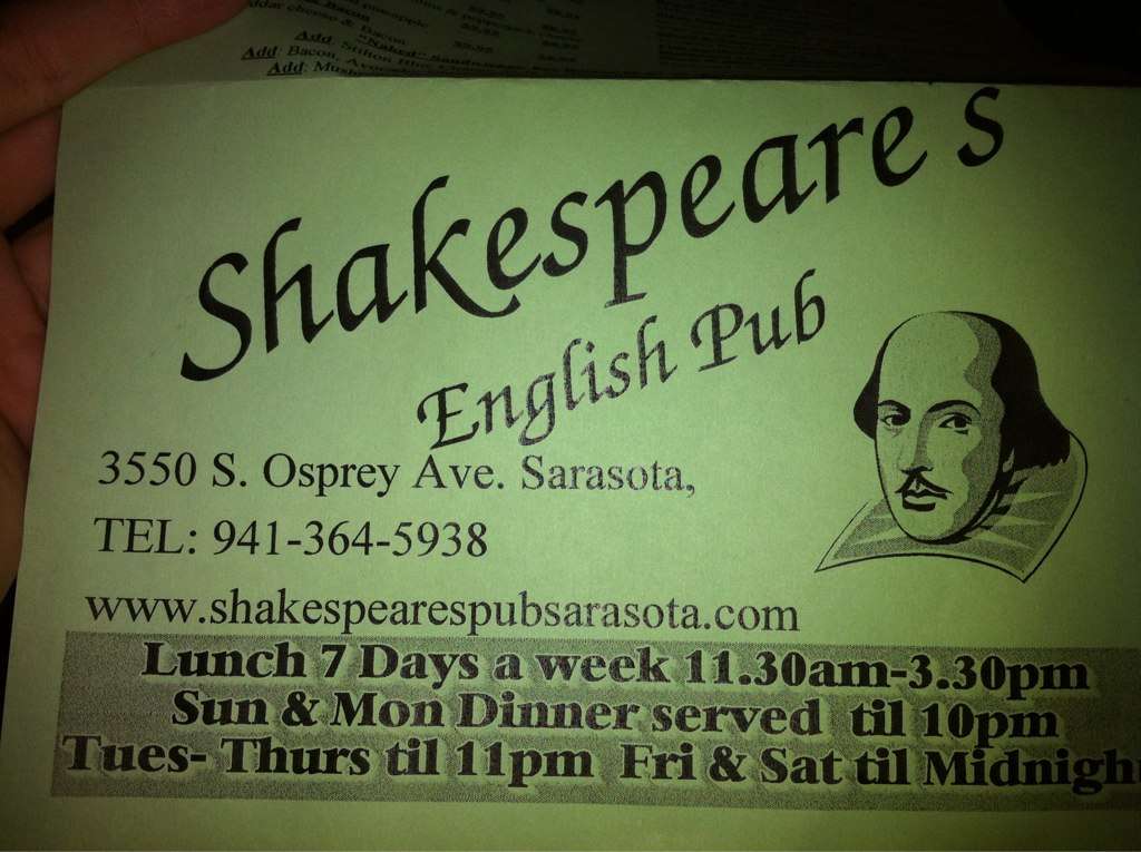 Shakespeare's English Pub Menu - Urbanspoon/Zomato