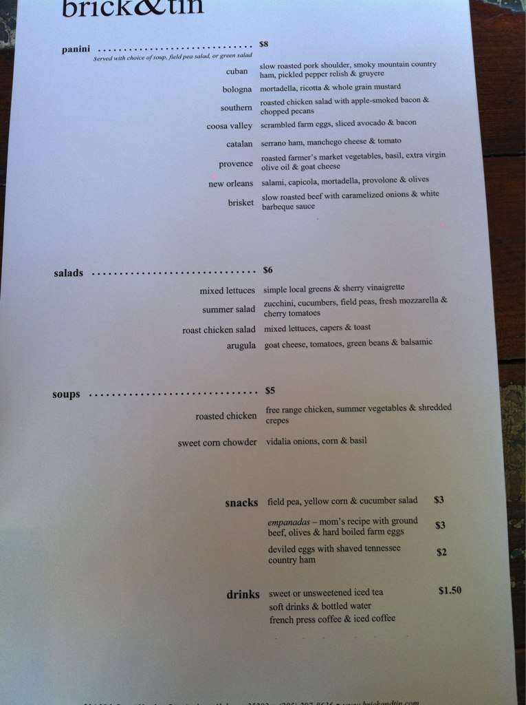Brick & Tin Menu, Menu for Brick & Tin, Downtown, Birmingham ...