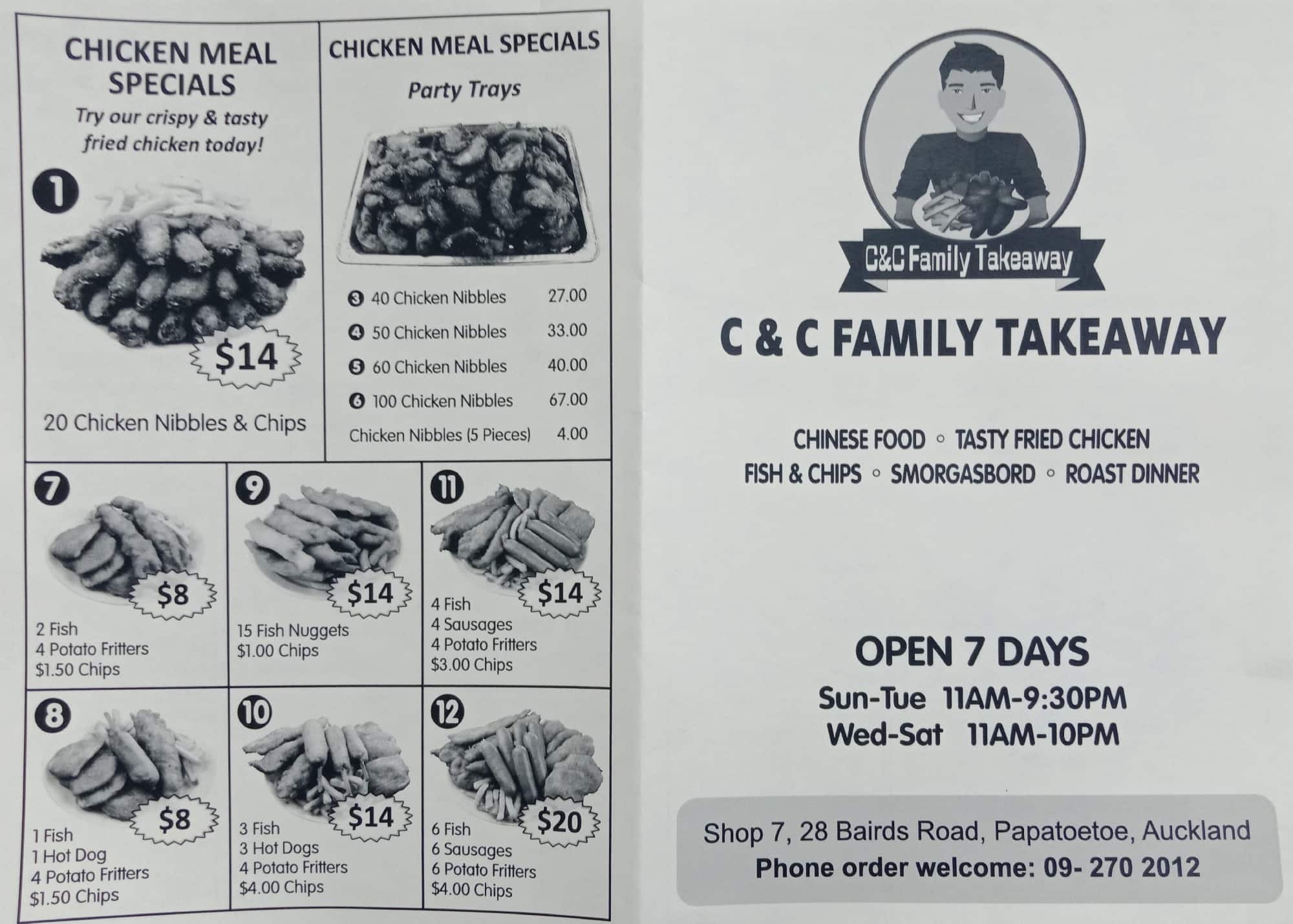 Menu at C & C Family Takeaway, Auckland