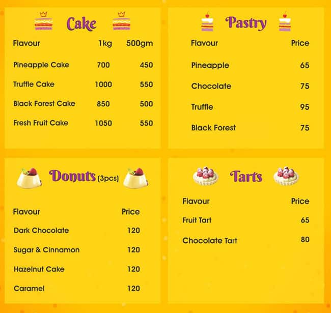 Menu at Piknik Square Bakery, Ludhiana