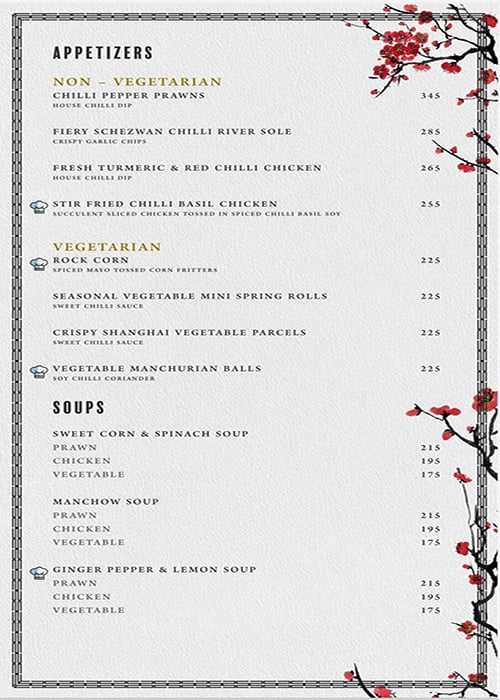 Menu of Hakkachow, Lavelle Road, Bangalore