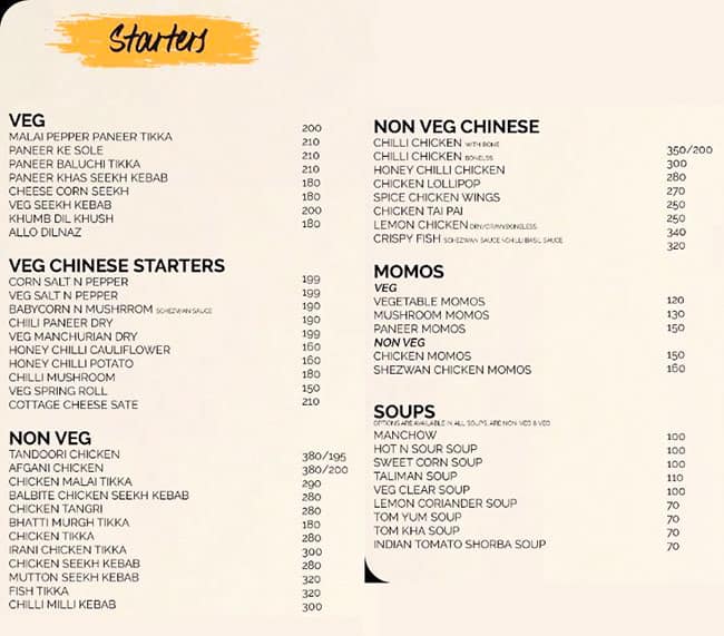 Menu of Food Kalakar, Sector 34, Chandigarh