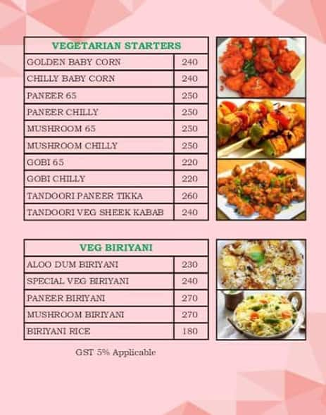 Menu of Narmada Chain Of Restaurants, Kammanahalli, Bangalore