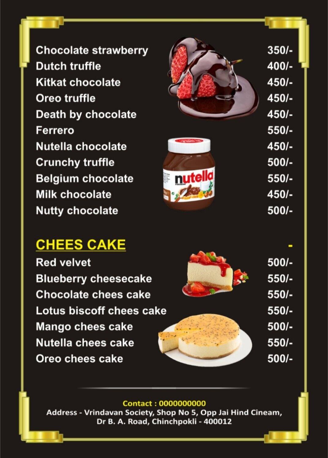 Menu of RP's Bakehouse, Parel, Mumbai