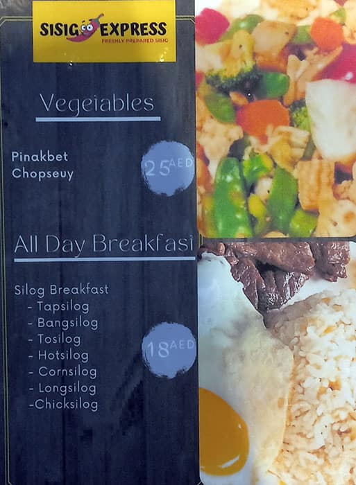 Menu of Sisig Express Restaurant, Hor Al Anz, Dubai