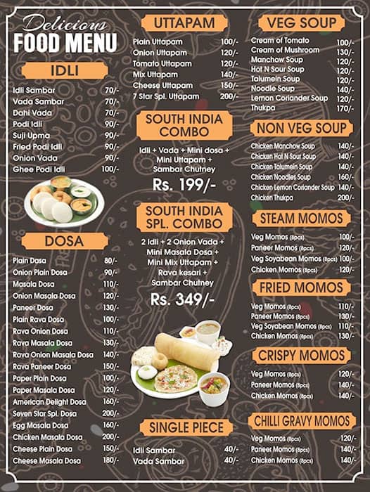 Menu of 7 Star Dosa Cafe, Najafgarh, New Delhi