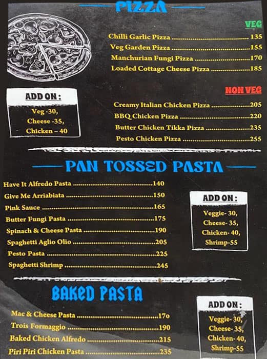 Menu of Terrace Cafe, Koramangala 7th Block, Bangalore