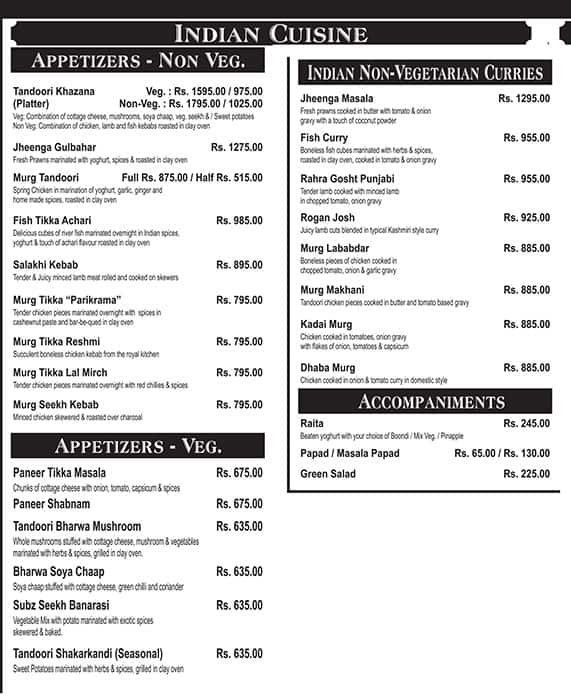 Menu of Parikrama - The Revolving Restaurant, Connaught Place, New Delhi