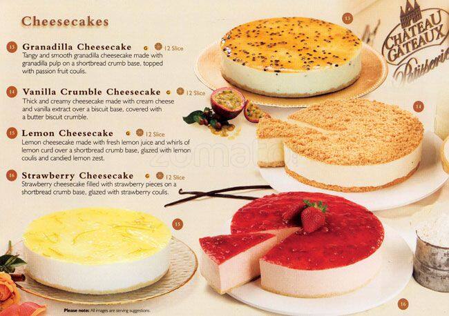 Menu at Château Gâteaux Thrupps Centre desserts, Sandton