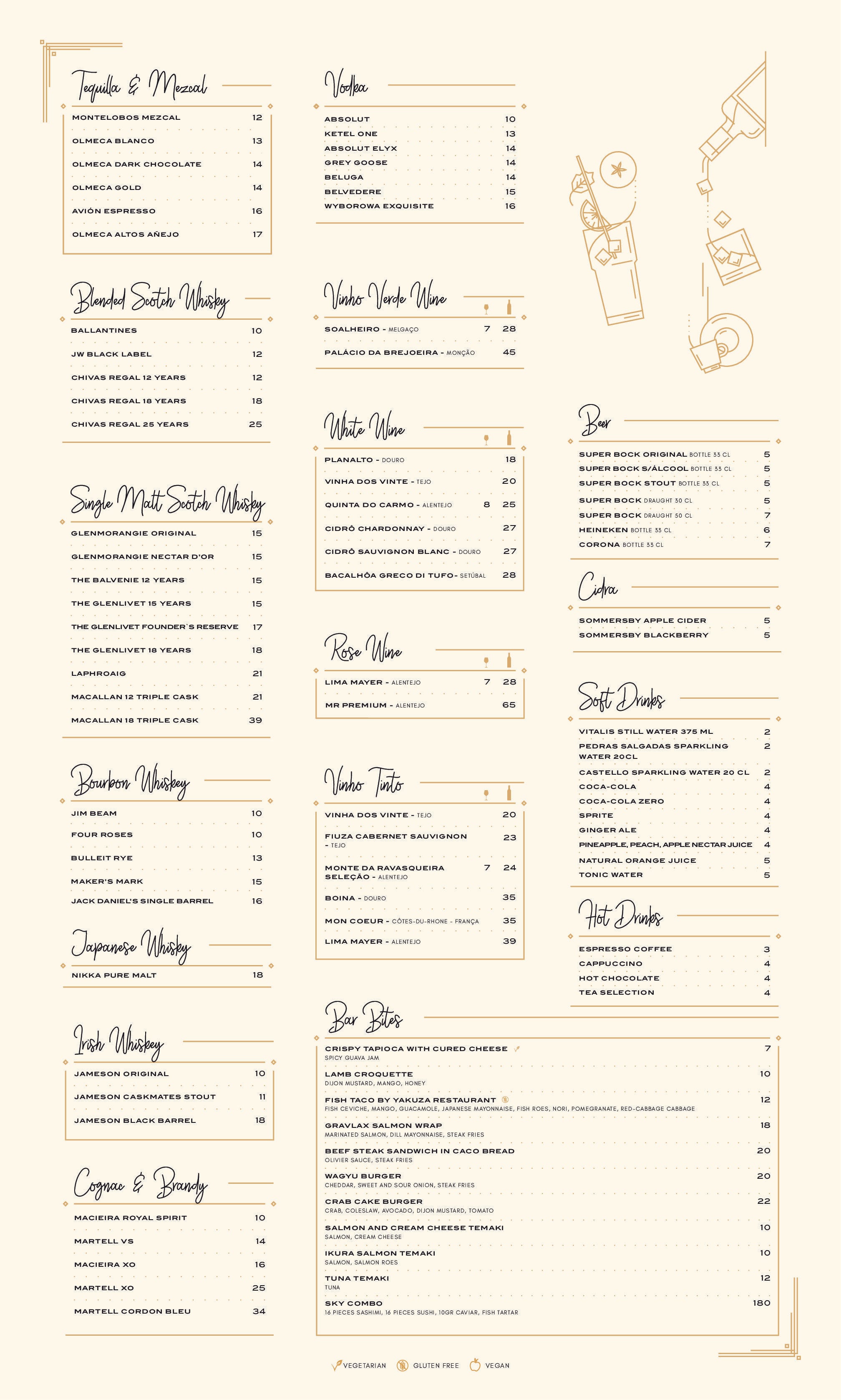 Menu at Sky Bar by Seen, Lisbon