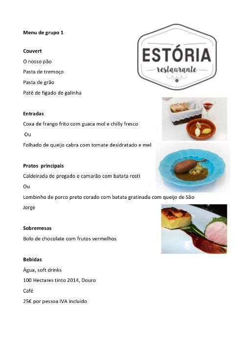 Menu at Estória restaurant, Queijas