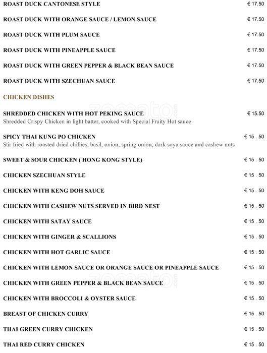 Menu at Victoria Asian Cuisine Restaurant, Ireland, 5A Monkstown Cres
