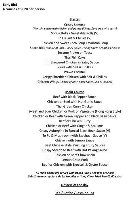 Menu at Victoria Asian Cuisine Restaurant, Ireland, 5A Monkstown Cres