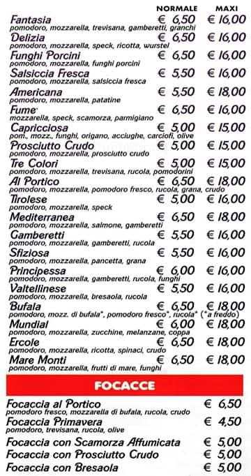 Menu at Il Portico pizzeria, Milan, Piazza Ovidio Ang. Via Salomone