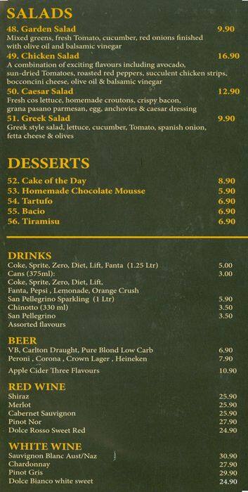 Menu at Saints Kitchen restaurant, Saint Kilda