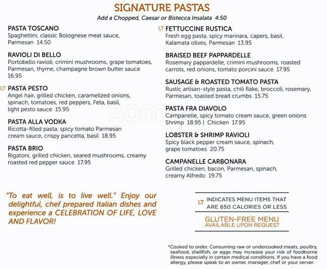 Menu at Brio Italian Grille pizzeria, Southlake, Plaza Pl