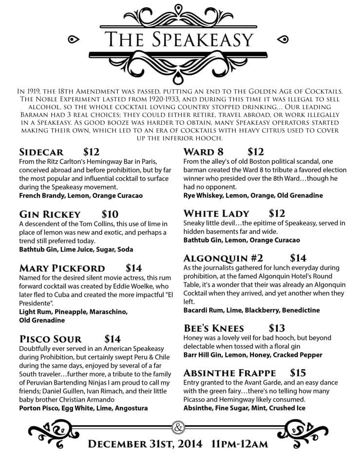 Menu at Parliament pub & bar, Dallas