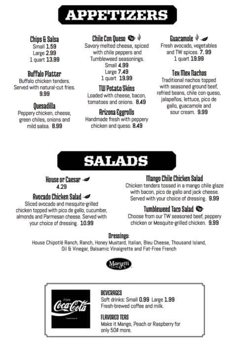 Menu at Tumbleweed pub & bar, Heath