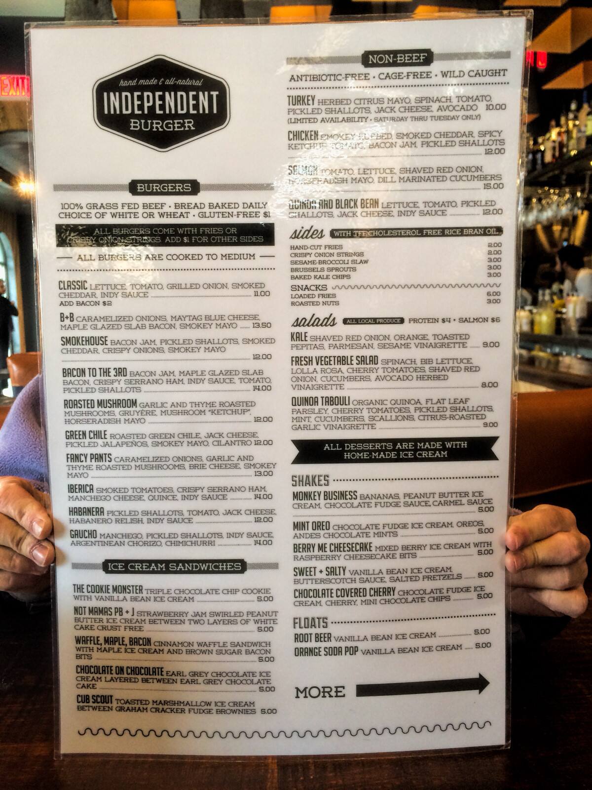 Menu at Independent Burger restaurant, El Paso, N Mesa St